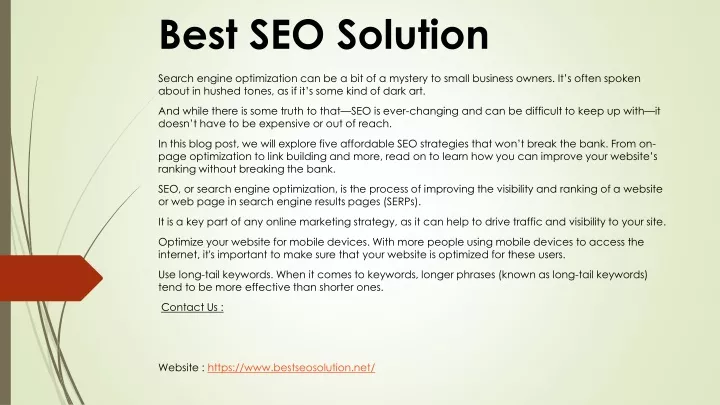 PPT - Best SEO Solution PowerPoint Presentation, free download - ID ...