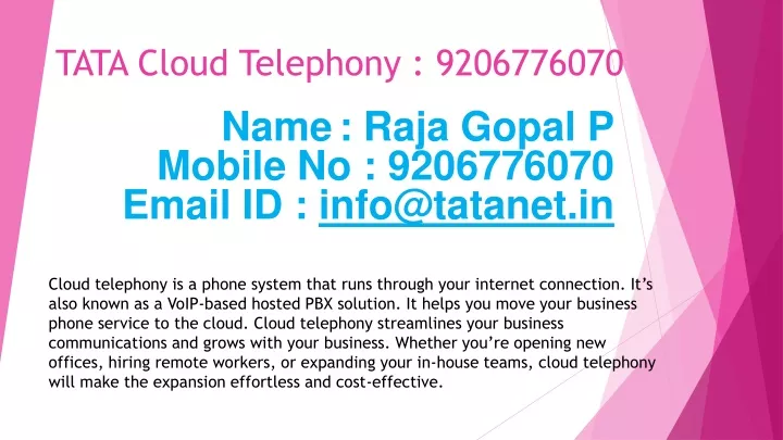 PPT - TaTa Cloud Telephony - Call @ 9206776070 PowerPoint Presentation ...
