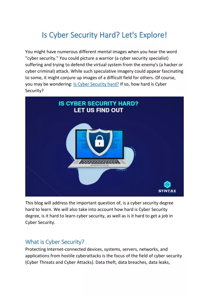 PPT - Is Cyber Security Hard? Let's Explore! PowerPoint Presentation ...