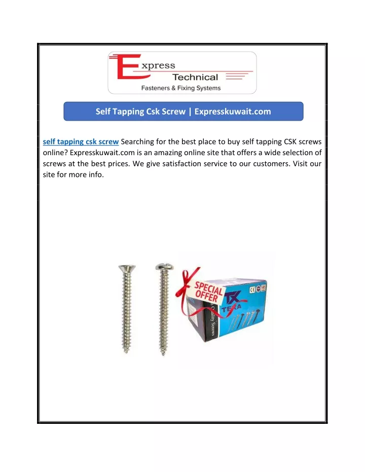 PPT - Self Tapping Csk Screw | Expresskuwait.com PowerPoint Presentation - ID:11692968