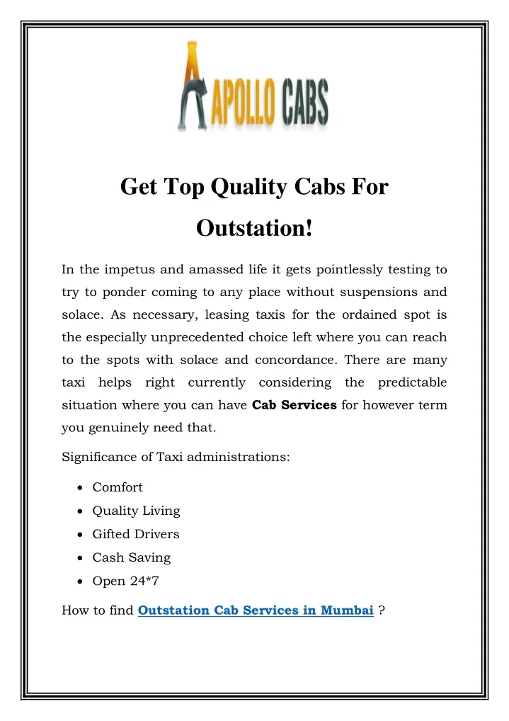 PPT - Outstation Cab Services in Mumbai Call-09769864446 PowerPoint ...