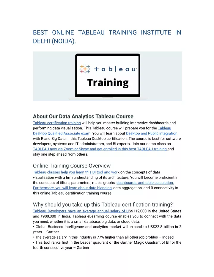 PPT - BEST ONLINE TABLEAU TRAINING INSTITUTE IN DELHI (NOIDA ...