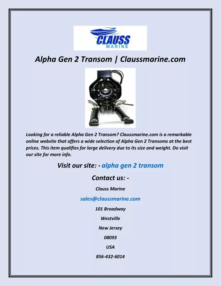 PPT - Alpha Gen 2 Transom Claussmarine com PowerPoint Presentation ...