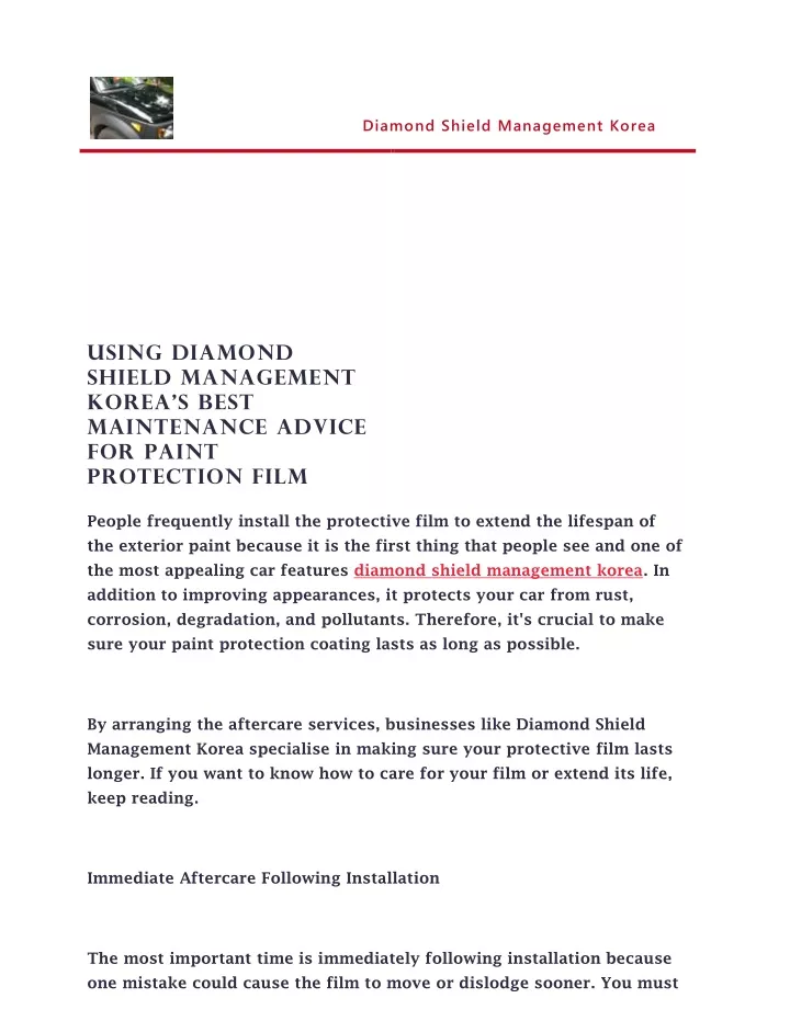 PPT - Using Diamond Shield Management Korea's best maintenance advice ...