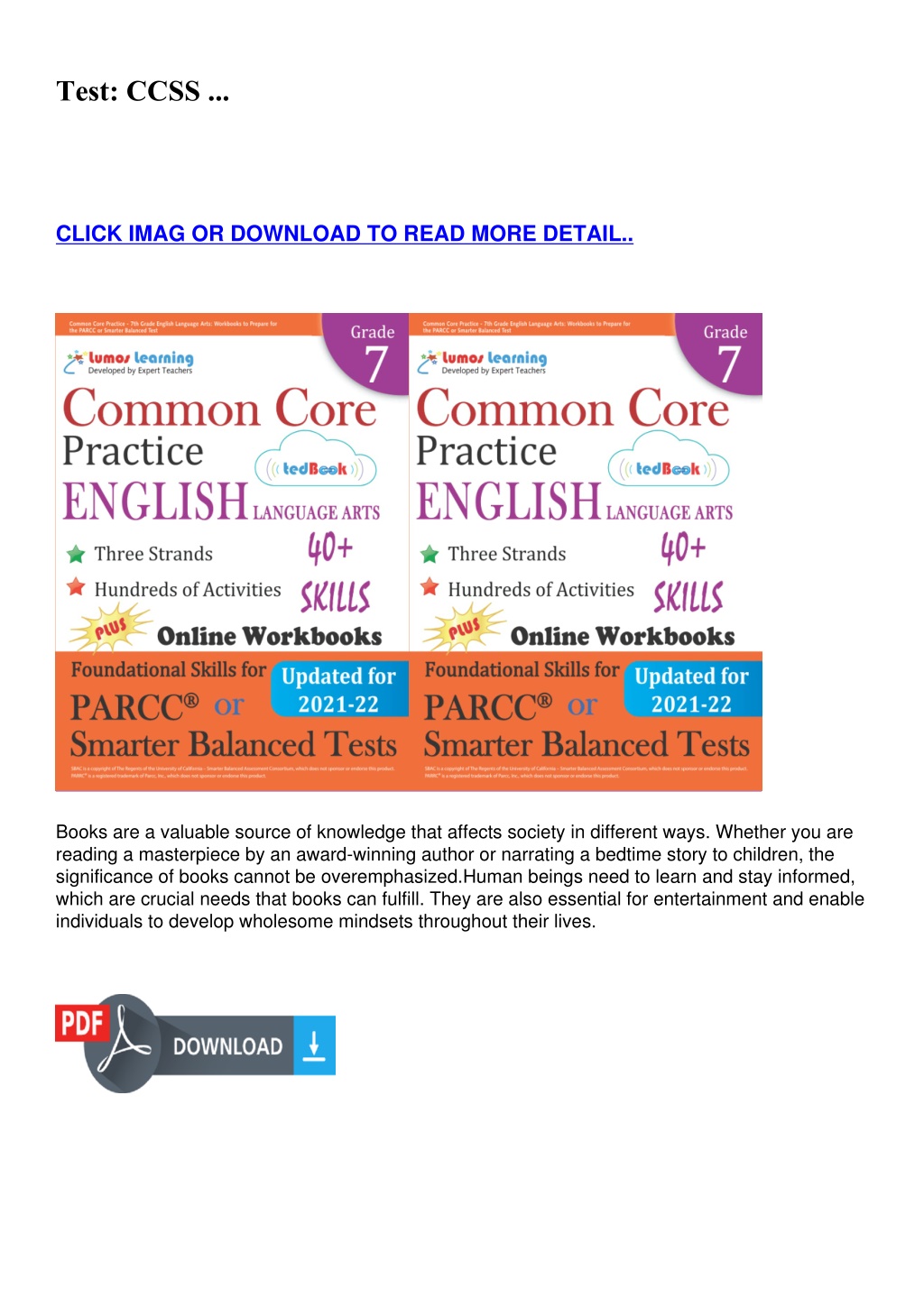 PPT - Common Core Practice 7th Grade English Language Arts Workbooks to ...