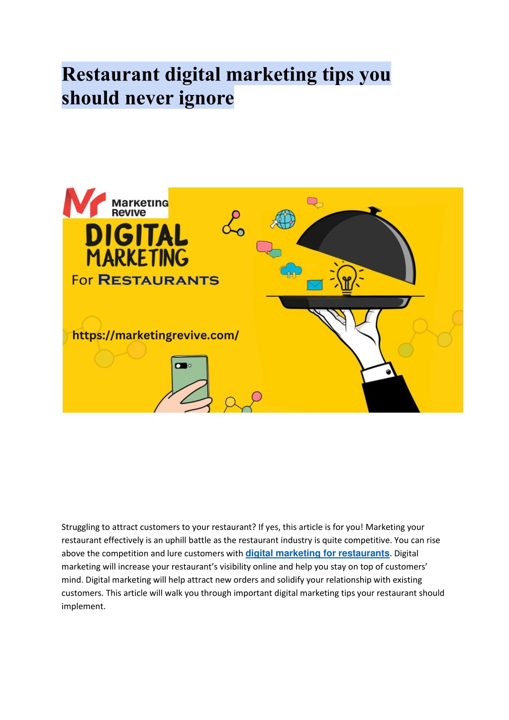 PPT - Restaurant digital marketing tips you should never ignore ...