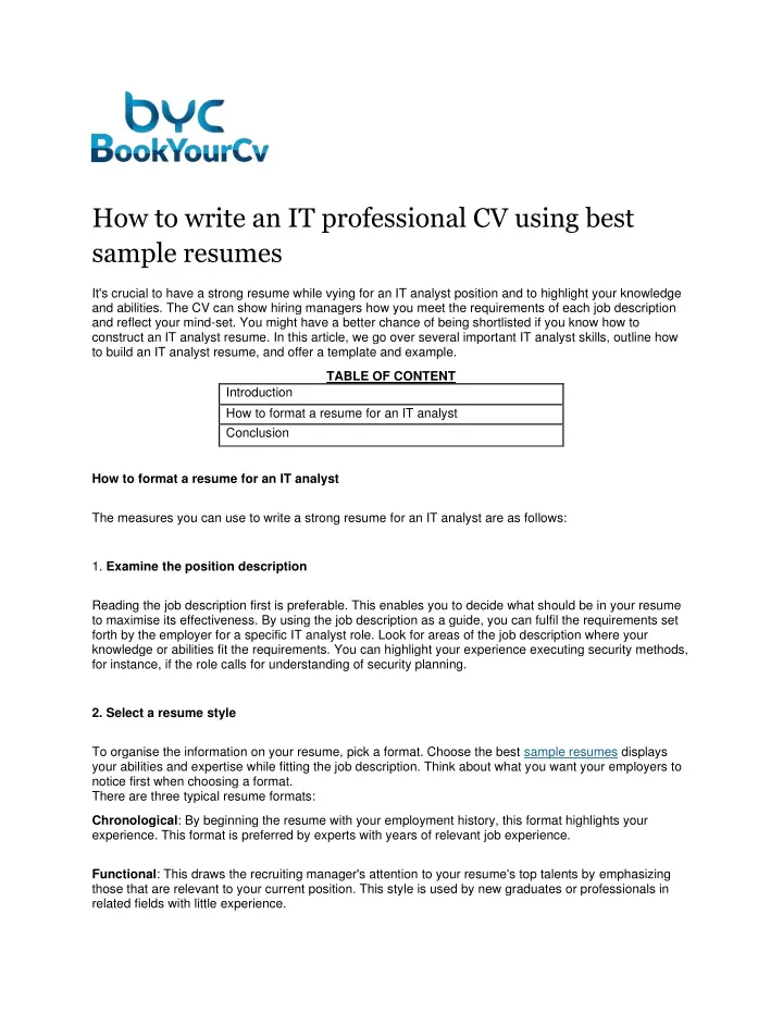 PPT - How to write an IT professional CV using best sample resumes ...