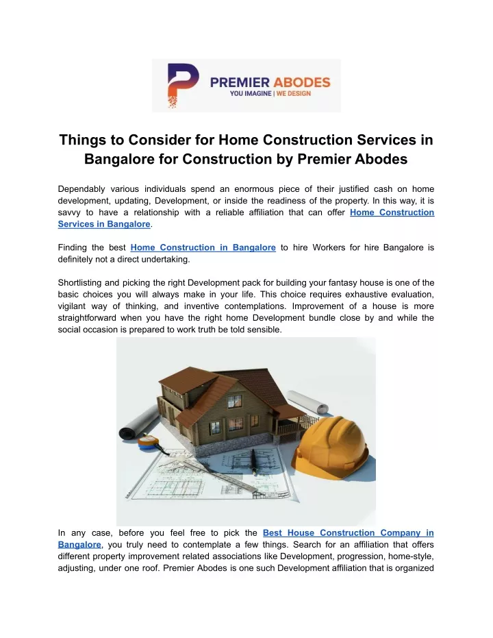 PPT - Things to Consider for Home Construction Services in Bangalore for Construction by Premier ...