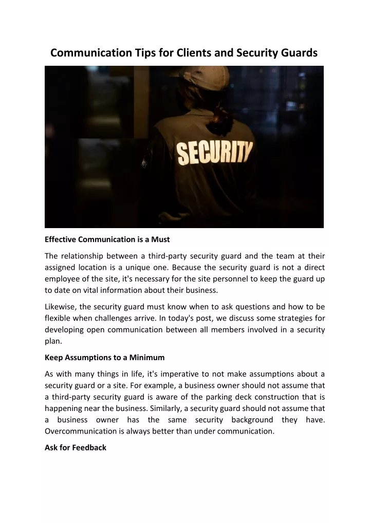 PPT - Communication Tips for Clients and Security Guards PowerPoint ...