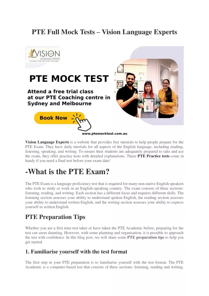 PPT - PTE Full Mock Tests – Vision Language Experts PowerPoint ...