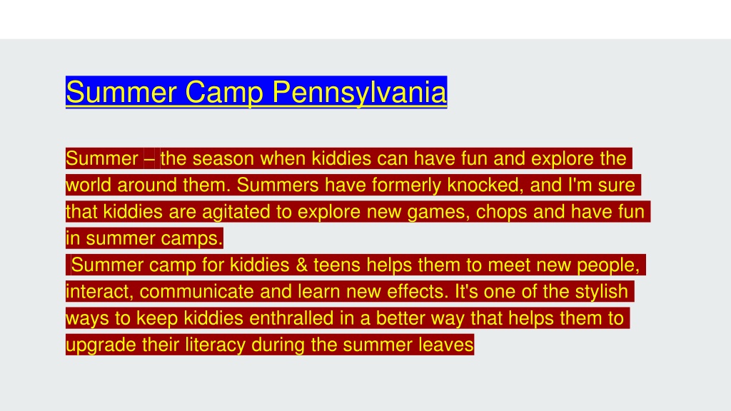 PPT - Summer Camp Pennsylvania PowerPoint Presentation, free download ...