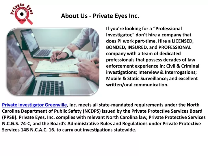 PPT - Private Investigations – Reciprocity – Raleigh - Greensboro PowerPoint Presentation - ID ...