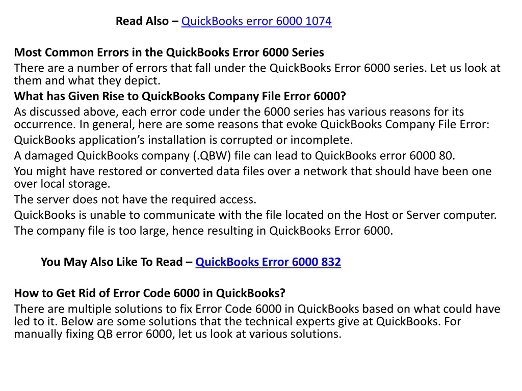PPT - Fix the Common QuickBooks Error 6000 in Easy Ways PowerPoint ... PPT - Fix the Common QuickBooks Error 6000 in Easy Ways PowerPoint ...