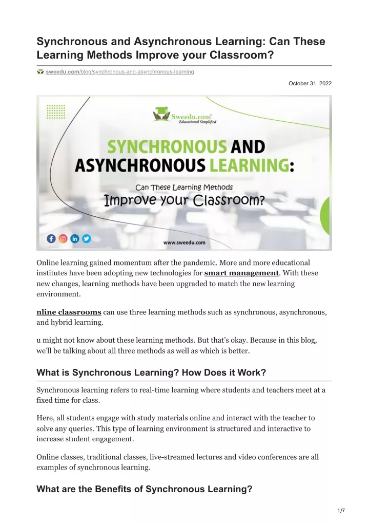 Ppt Synchronous And Asynchronous Learning Can These Learning Methods Improve Your Classroom