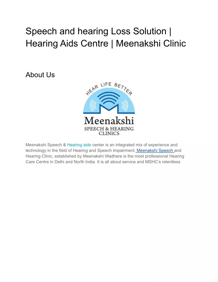 Ppt Speech And Hearing Loss Solution Meenakshi Clinic Powerpoint Presentation Id 11715110
