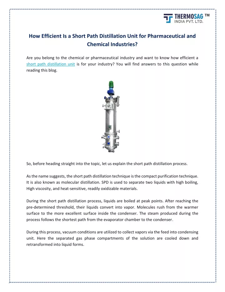 PPT - How Efficient Is a Short Path Distillation Unit for ...