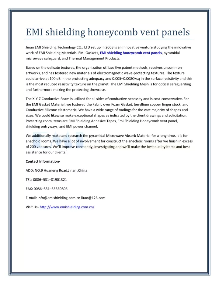 PPT - EMI shielding honeycomb vent panels PowerPoint Presentation, free ...