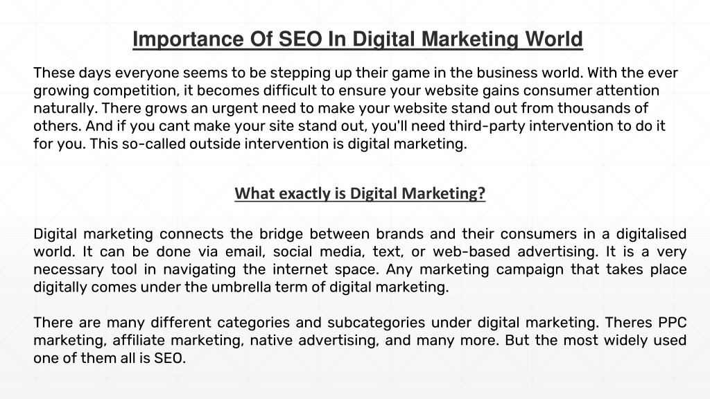 Ppt Importance Of Seo In Digital Marketing World Powerpoint