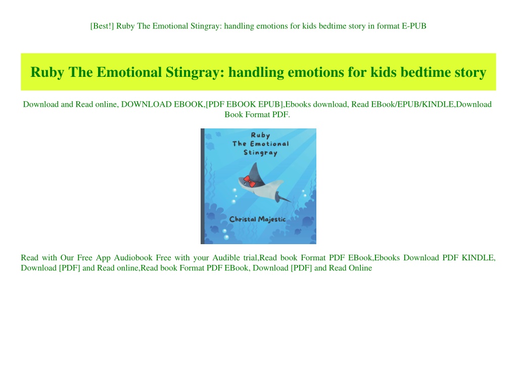 PPT - [Best!] Ruby The Emotional Stingray handling emotions for kids bedtime story in format E ...