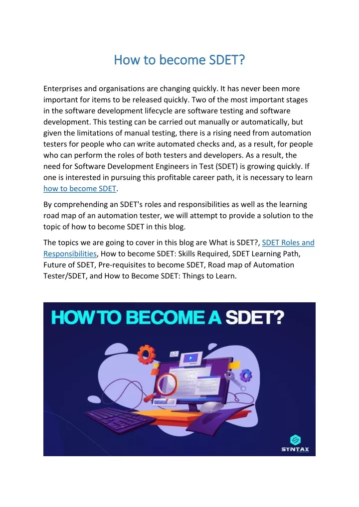 PPT - How to become SDET? A complete overview! PowerPoint Presentation ... PPT - How to become SDET? A complete overview! PowerPoint Presentation ...