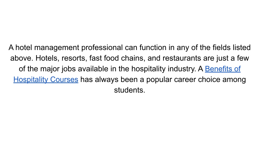 PPT - Benefits of Hospitality Courses PowerPoint Presentation, free ...