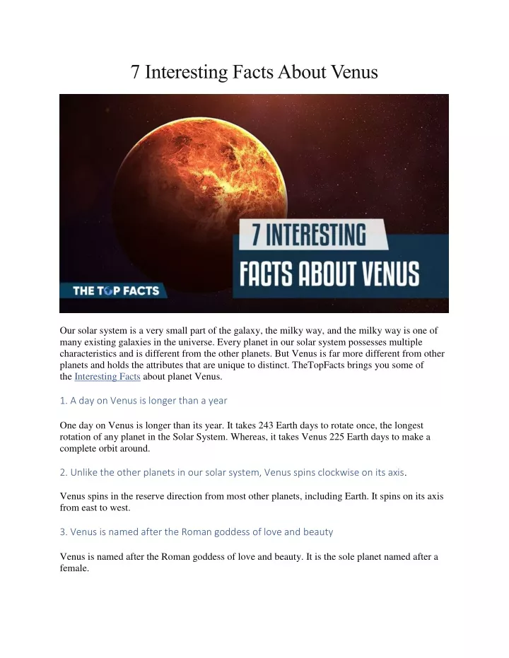 PPT - 7 Interesting Facts About Venus PowerPoint Presentation, free ...