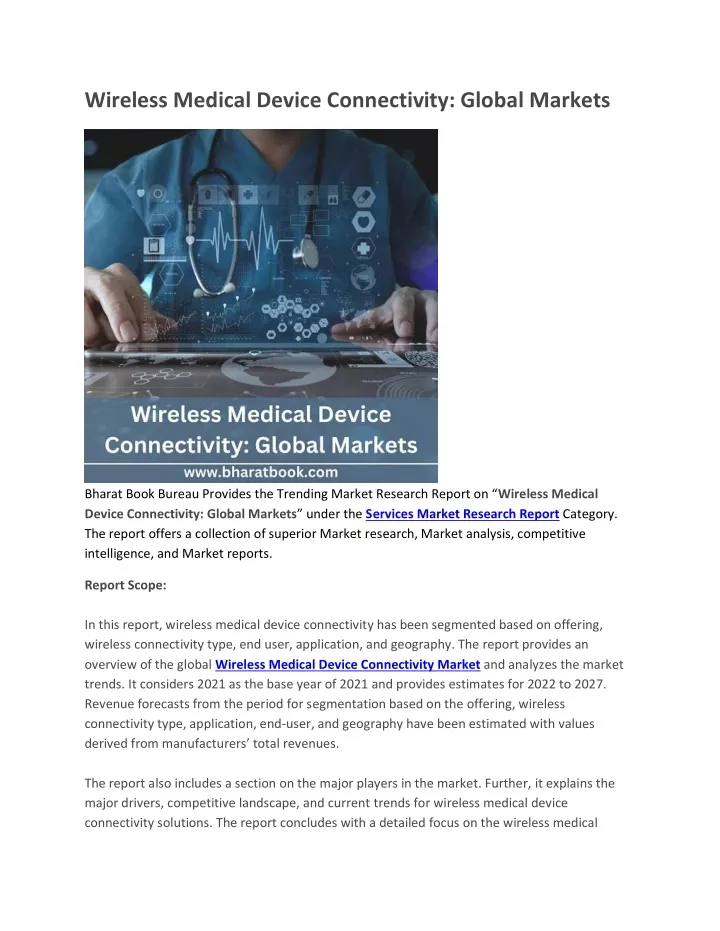 PPT - Wireless Medical Device Connectivity, Global Markets PowerPoint ...