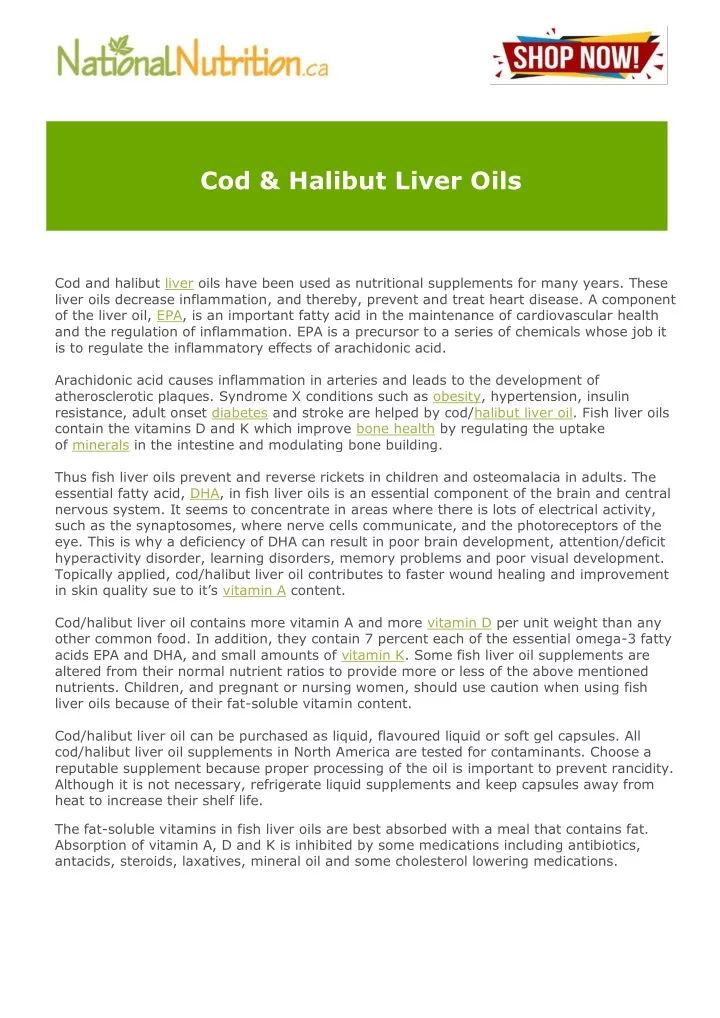 PPT - Cod & Halibut Liver Oils PowerPoint Presentation, free download ...
