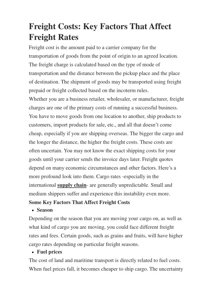 PPT - Freight Costs- Key Factors That Affect Freight Rates PowerPoint ...
