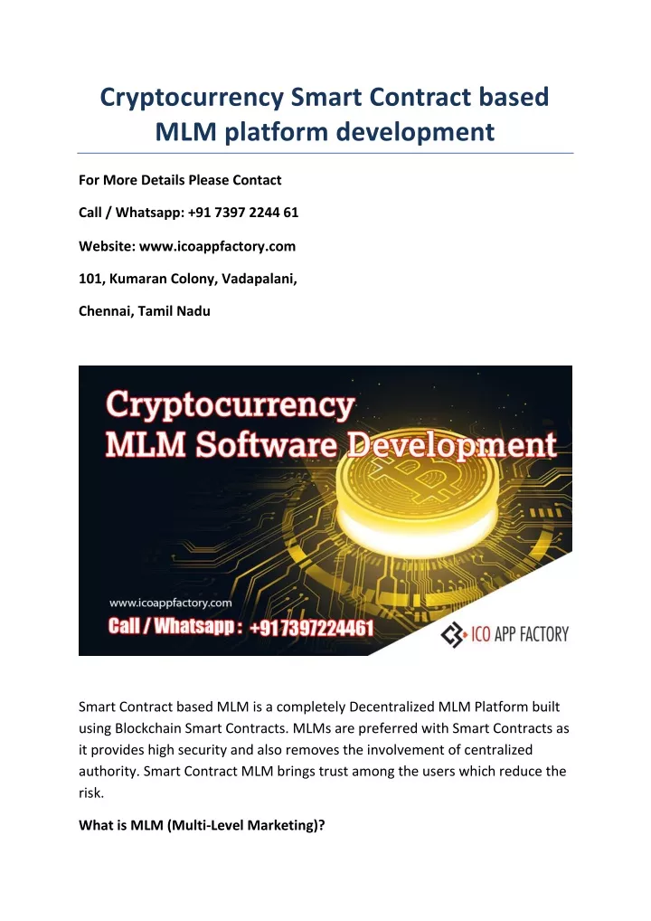 PPT - Cryptocurrency Smart Contract based MLM platform development ...