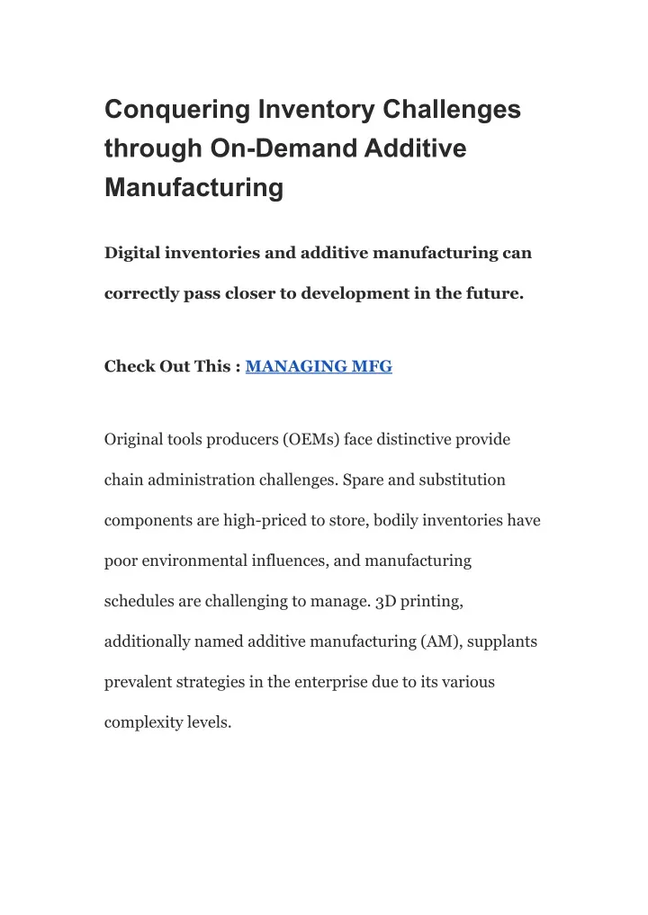PPT - Conquering Inventory Challenges through On-Demand Additive ... PPT - Conquering Inventory Challenges through On-Demand Additive ...