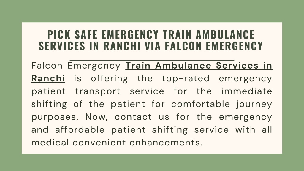 PPT - HI-Fi Train Ambulance Services in Ranchi and Jamshedpur via ...