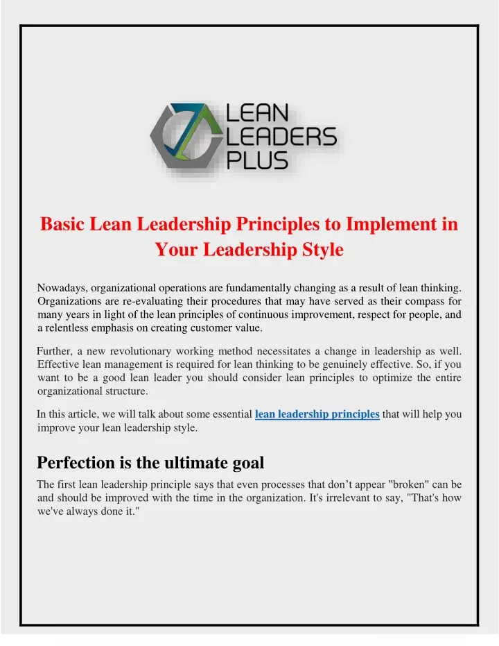 PPT - Basic Lean Leadership Principles to Implement in Your Leadership ...
