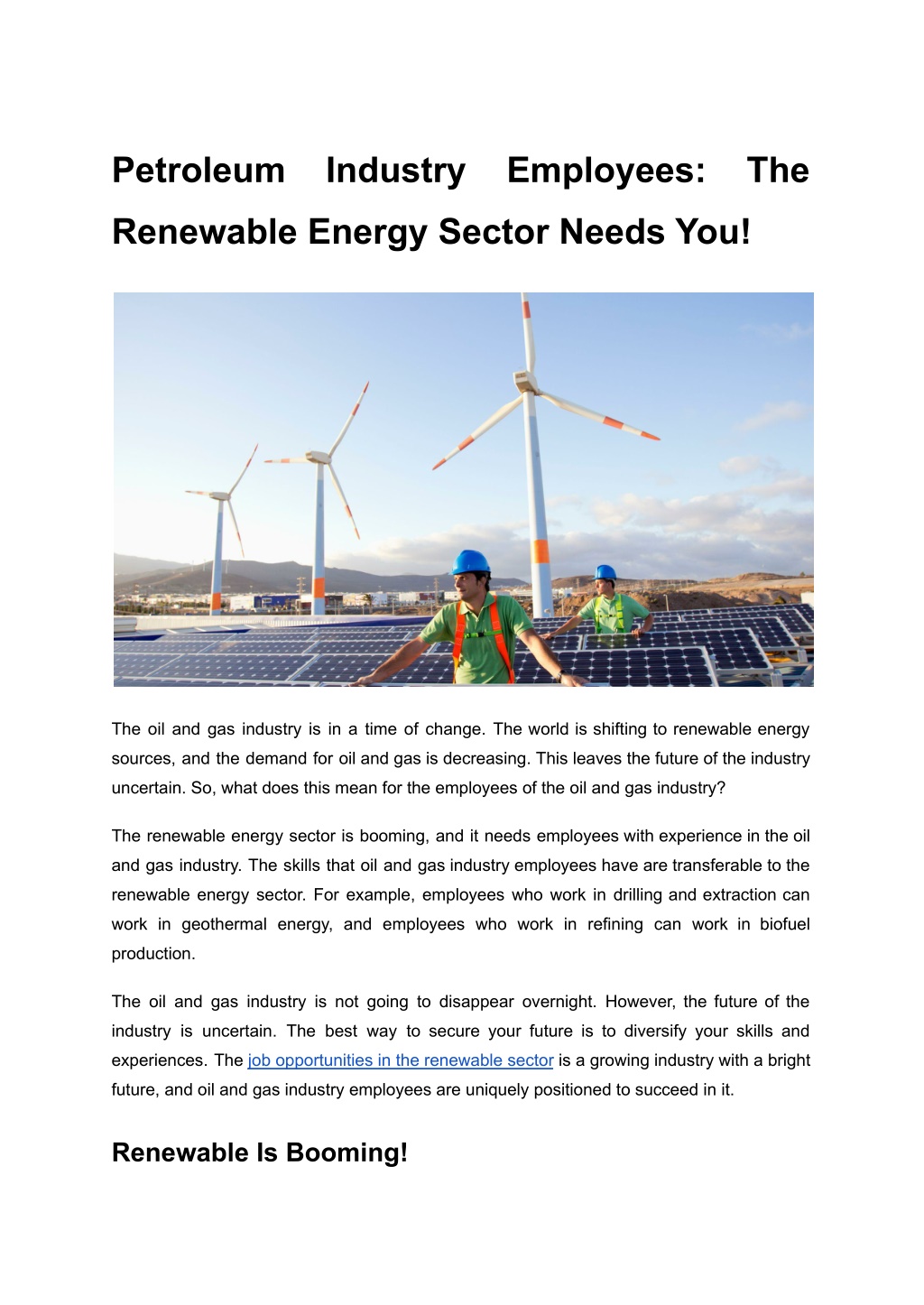 PPT - Petroleum Industry Employees_ The Renewable Energy Sector Needs ...
