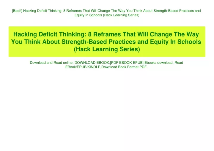 PPT - [Best!] Hacking Deficit Thinking 8 Reframes That Will Change The ...