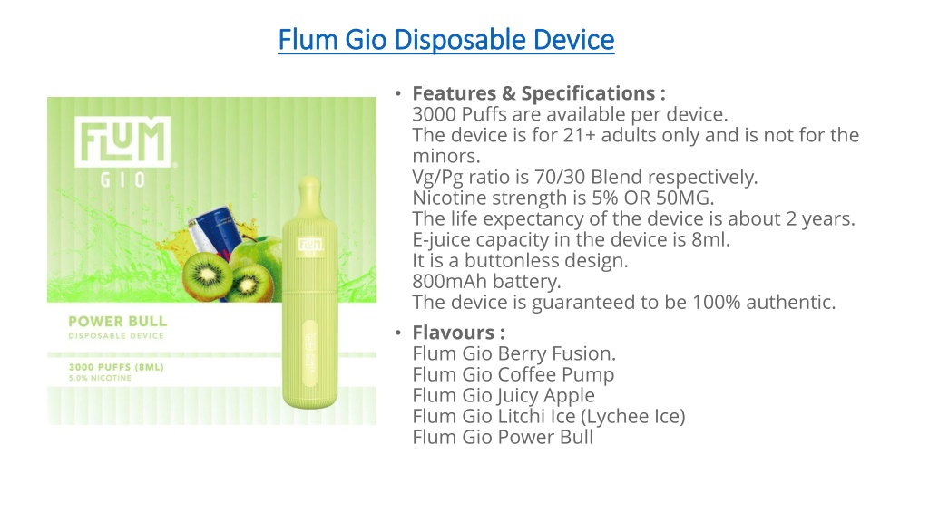 PPT - Flum Gio Disposable Device 5% - 3000 Puffs - 10 Pack ...