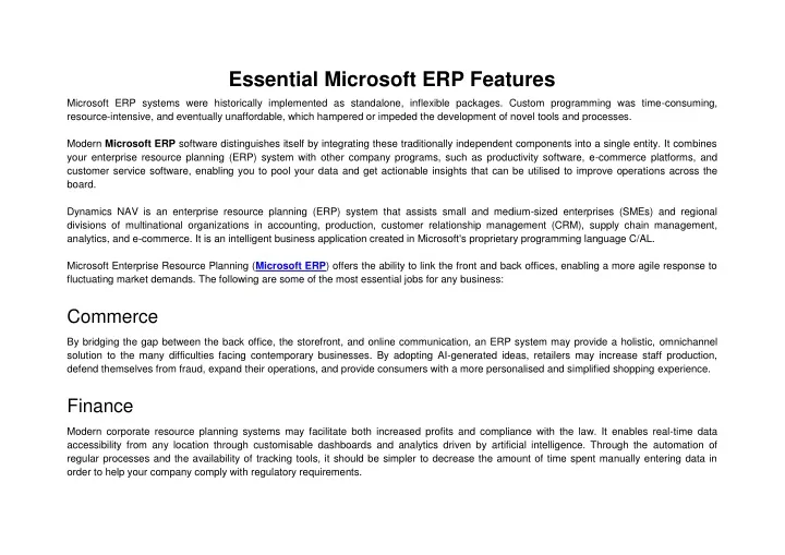 PPT - Essential Microsoft ERP Features PowerPoint Presentation, free ...
