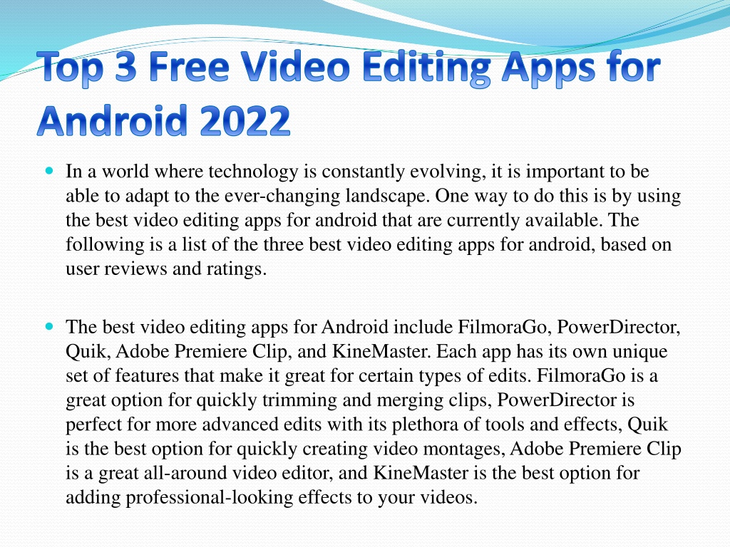 PPT - Top 3 Free Video Editing Apps for Android PowerPoint Presentation ...
