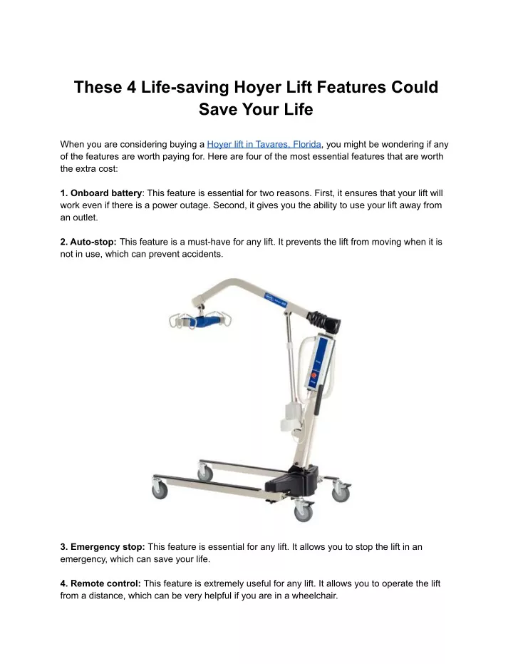 PPT - These 4 Life-saving Hoyer Lift Features Could Save Your Life ...