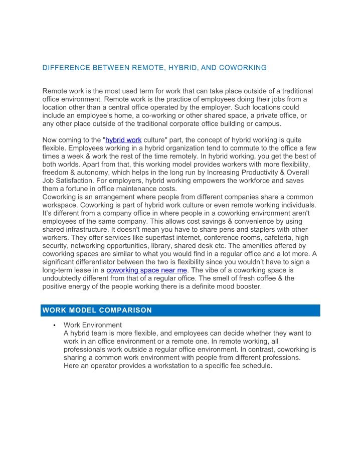 PPT - Difference between remote, hybrid work, and coworking PowerPoint ...