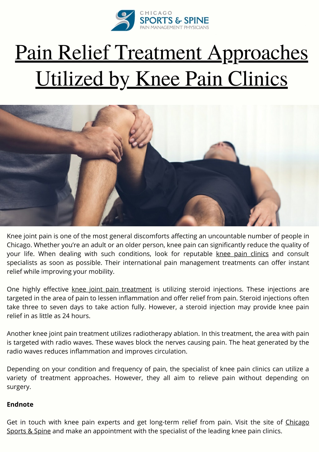 PPT - Pain Relief Treatment Approaches Utilized by Knee Pain Clinics ...