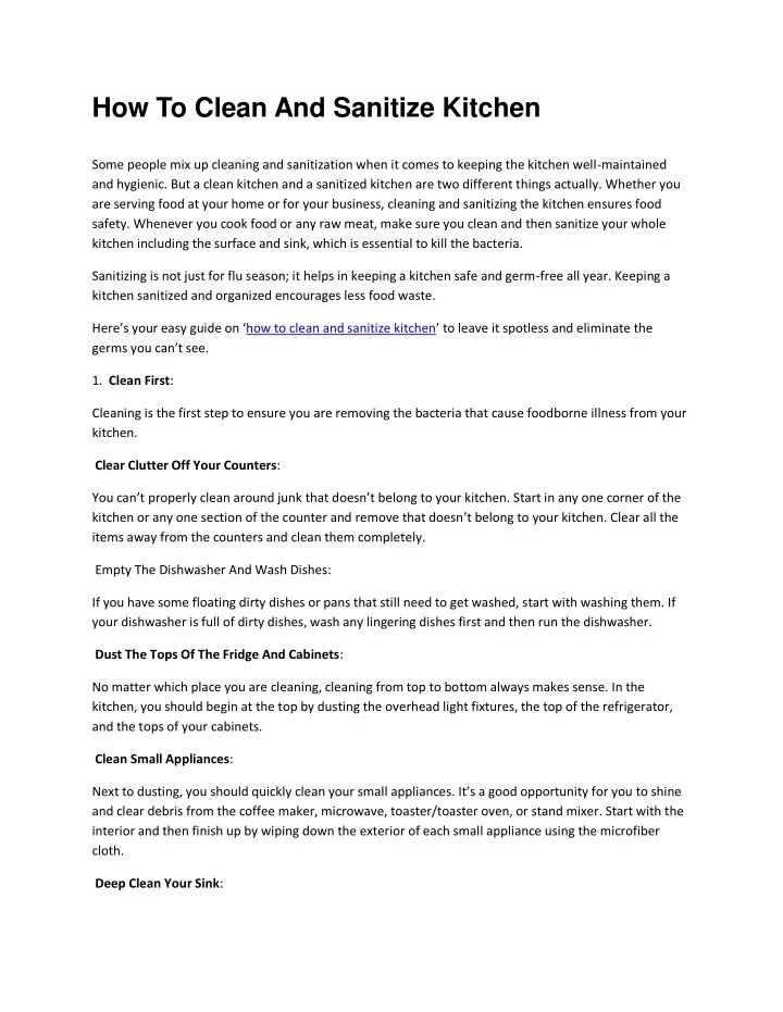 PPT - How To Clean And Sanitize Kitchen PowerPoint Presentation, free ...