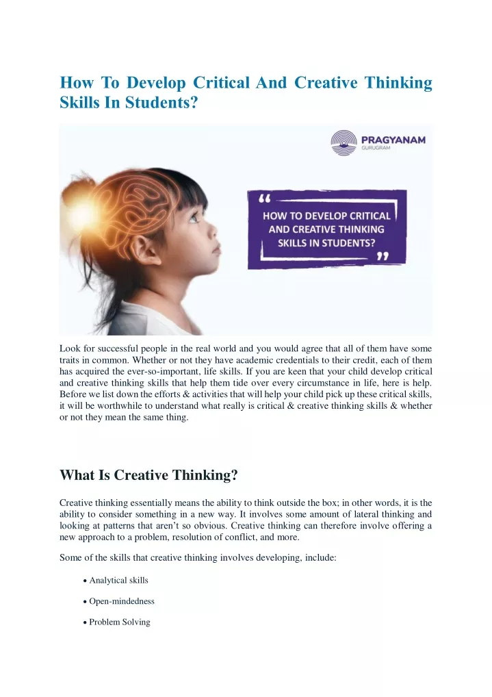 PPT - How To Develop Critical And Creative Thinking Skills In Students ...