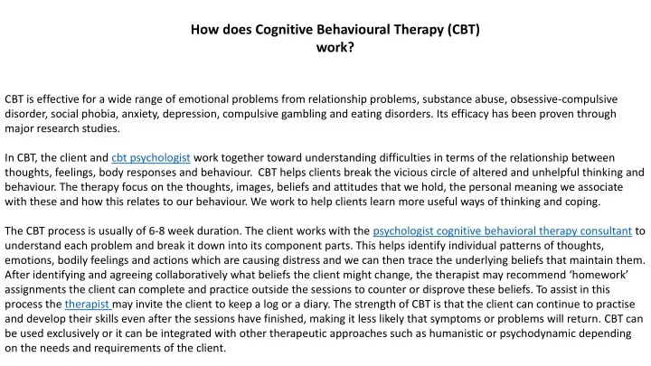 PPT - How does Cognitive Behavioural Therapy (CBT) work PowerPoint ...