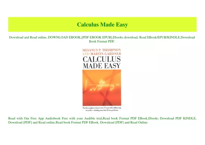 PPT - (READ)^ Calculus Made Easy eBook PDF PowerPoint Presentation ...
