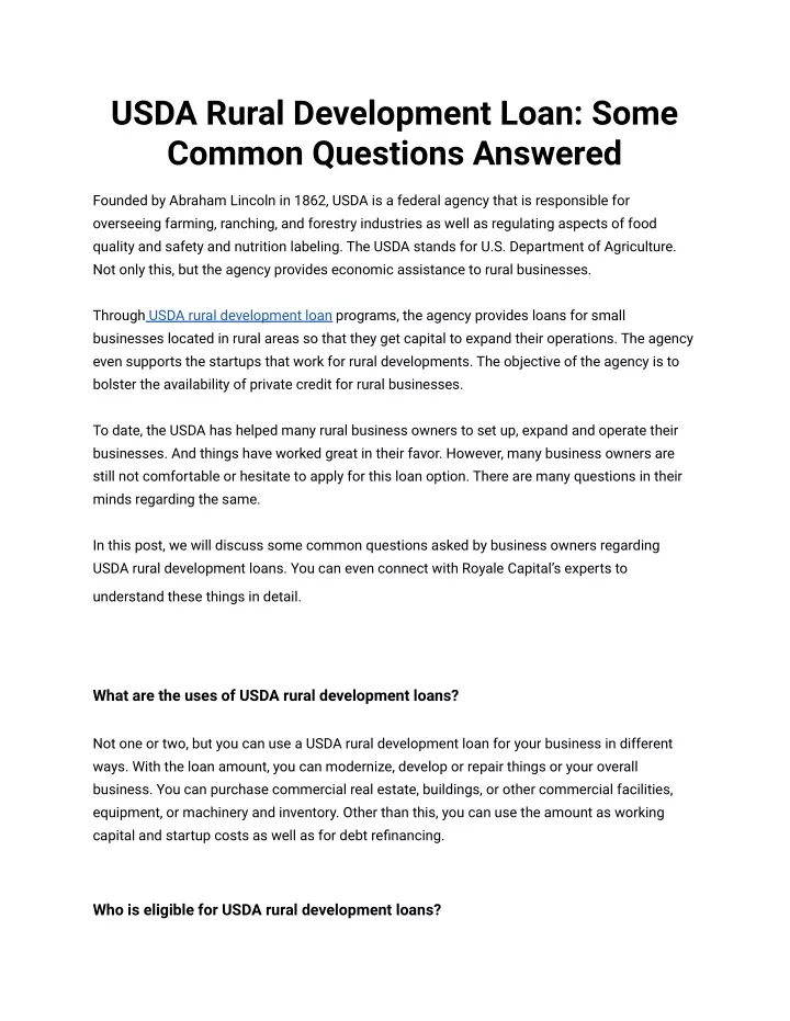 PPT - USDA Rural Development Loan_ Some Common Questions Answered ...