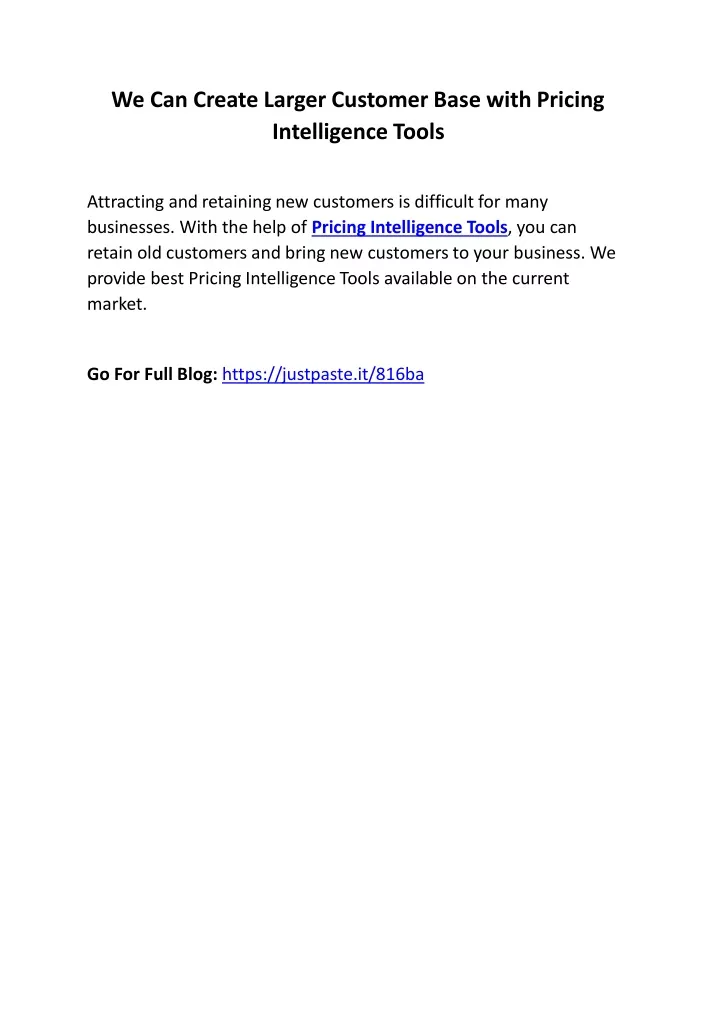 PPT - We Can Create Larger Customer Base with Pricing Intelligence ...