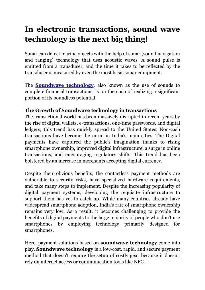 PPT - In electronic transactions, sound wave technology is the next big ...