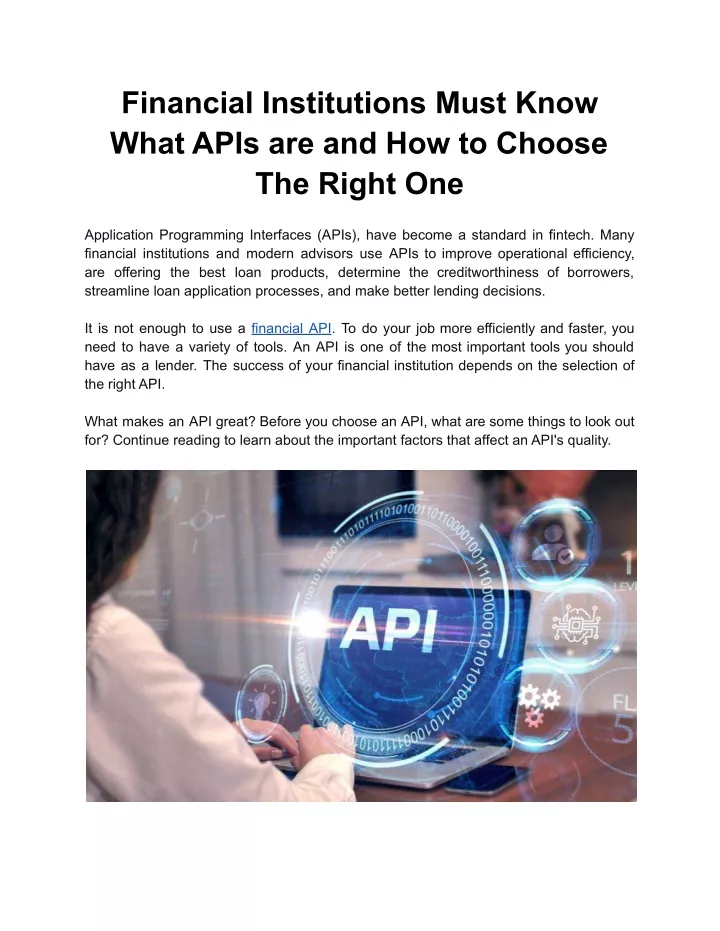 PPT - Financial Institutions Must Know What APIs are and How to Choose ... PPT - Financial Institutions Must Know What APIs are and How to Choose ...