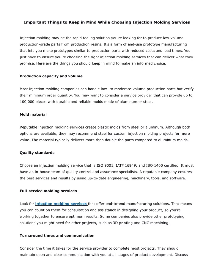 PPT - Important Things to Keep in Mind While Choosing Injection Molding ...